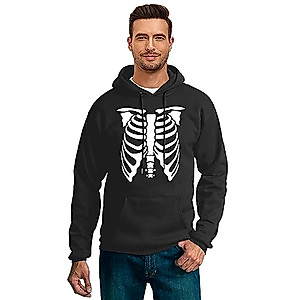 AOBUTE Adult Lightweight Skeleton Hoodie Drawstring Halloween Pocket Hooded Pullover XL