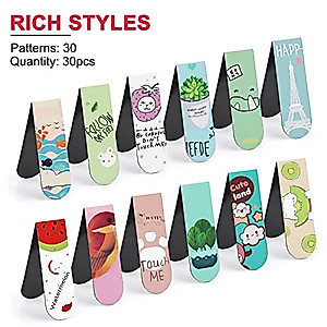 MWOOT 30Pcs Magnetic Bookmarks, Cute Assorted Magnet Page Markers Set, Cartoon Fruit Magnetic Page Clips Bookmark for Kids Students School Office Book Lovers Reading Supplies(30 Styles, 6x2CM)