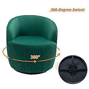 Taiweny Swivel Barrel Chair, Velvet Upholstered 360-Degree Swivel Accent Armchair, Modern Round Club Arm Chairs for Living Room, Nursery, Bedroom, Office, Lounge (Emerald Green)