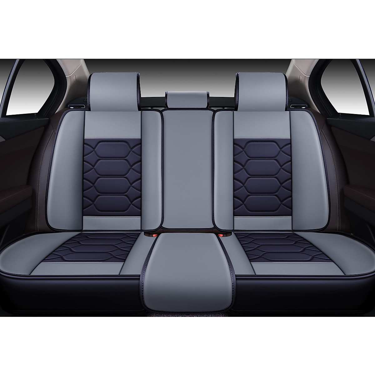 OASIS AUTO Car Seat Covers Premium Waterproof Faux Leather Cushion Universal Accessories Fit SUV Truck Sedan Automotive Vehicle Auto Interior Protector Full Set (OS-004 Black&Gray)