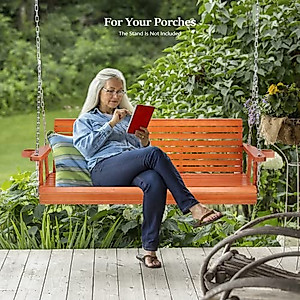 VINGLI Heavy Duty 880 LBS Patio Porch Swing Outdoor with Cup Holder, Hanging Chair with Adjustable Secure Chains, Pine Wood Outdoor Bench Tree Swing for Yard | Garden | Lawn | Balcony (5 FT, Brown)