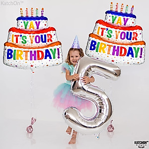 KatchOn, Giant Happy Birthday Balloon - 40 Inch, Pack of 2 | Happy Birthday Printed Balloons | Yay Balloon for Happy Birthday Decorations | Happy Mylar Birthday Balloons, Rainbow Birthday Decorations