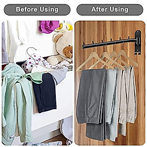 Bosszi 2-Pack Wall Mounted Folding Clothes Hanger Rack, Stainless Steel Clothes Hooks with Swing Arm Holder Space Saving Clothing Hanging System Closet Storage Organizer Heavy Duty Drying Rack (Black)