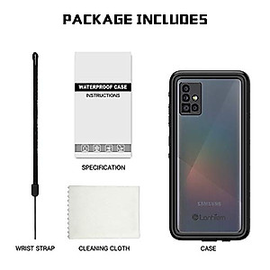 Lanhiem Samsung Galaxy A51 Case, IP68 Waterproof Dustproof Shockproof Case with Built-in Screen Protector, Full Body Sealed Underwater Protective Clear Cover for Galaxy A51 4G, Black