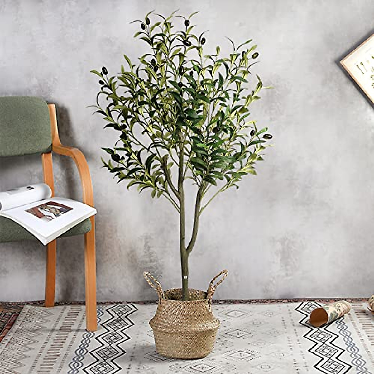 Olive Tree Artificial,4ft Faux Olive Tree, 48'' Fake Olive Tree with 576 Leaves Artificial Plant Indoor, Faux Olive Silk Tree in Pot, Artificial Olive Tree for Home Office Living Room Decor