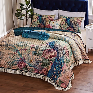 Barefoot Bungalow Eden Peacock Quilt Set, Full/Queen (3 Piece), Ecru