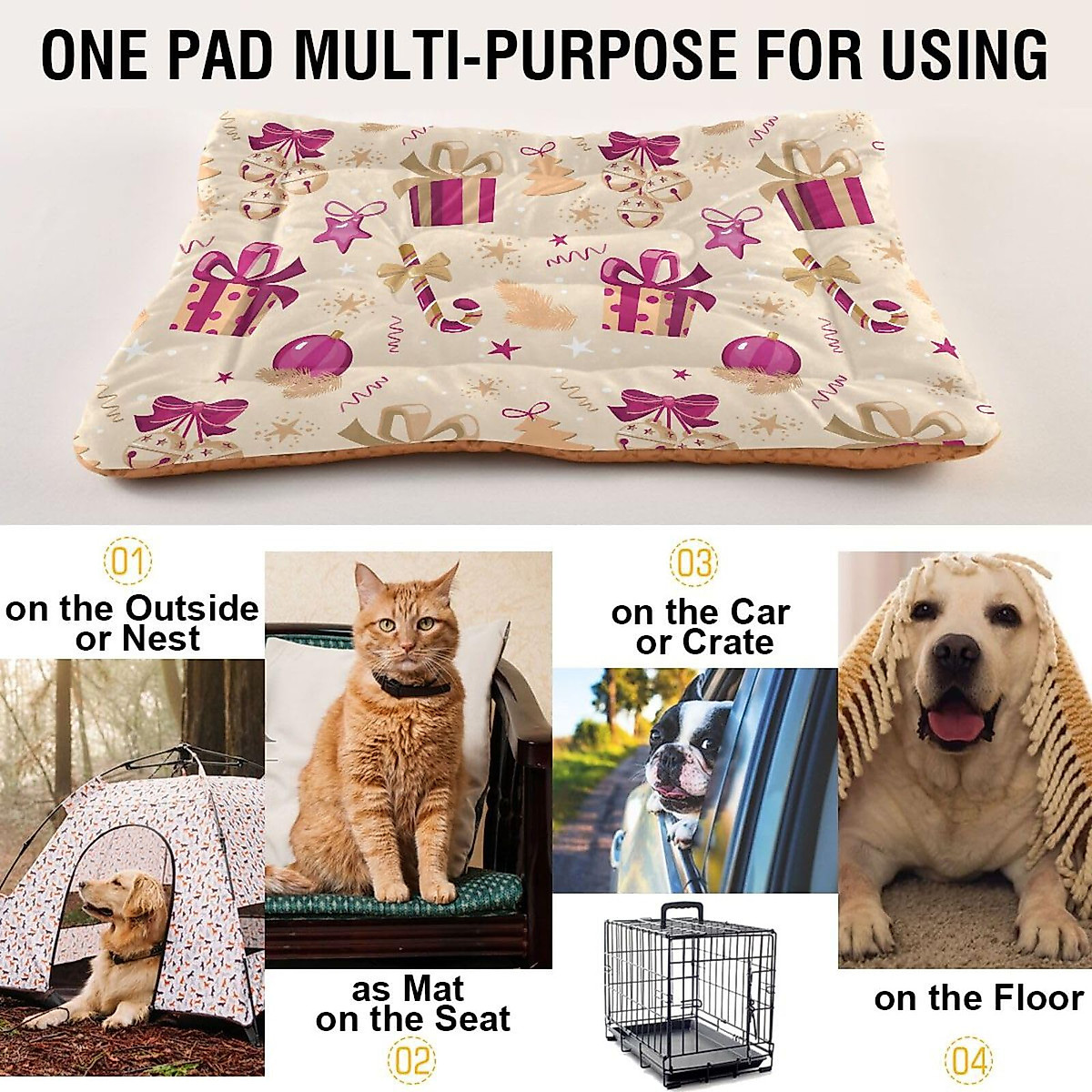 Coikll Pattern Pet Bed Pad Soft Dog Bed Mat with Anti-Slip Bottom, Machine Washable Crate Pad Mattress for Dog Sleeping- 36 * 24inches