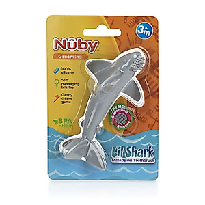 Nuby Grooming Lil Shark Massaging Toothbrush, Colors May Vary, 1pk, 5"