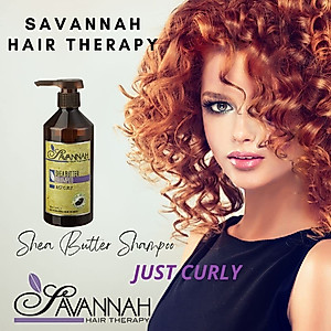 Savannah Hair Therapy Bundle - Just Curly Shampoo (16.9 oz) + Conditioner (16.9 oz) Shea Butter, Cotton and Silk Protein and Vitamin B6 - For Dry, Curly and Damaged Hair