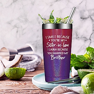 Grifarny Sister in Law Gifts - Birthday, Mothers Day, Christmas, Gifts for Sister in Law - I Smile Because You are My Sister in Law Tumbler 20oz