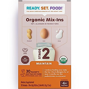 Ready Set Food | Early Allergen Introduction Mix-ins for Babies 4+ Mo | Stage 2 - 30 Days | Top 3 Allergens - Organic Peanut Egg Milk | Safe Easy Effective | For Bottle or Food