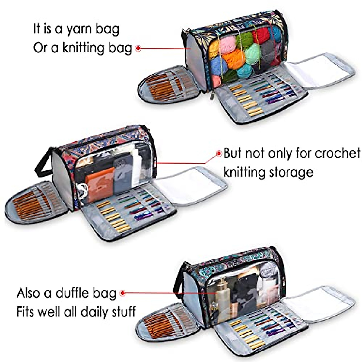 MZCXMAO Knitting Bag Crochet Storage Organizer Large Crochet Bag Yarn Bags for Crocheting Classical Yarn Holder Bag (Orange Cashew Blossom)