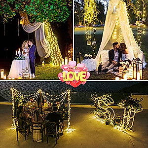 JMEXSUSS 33ft 100 LED Warm White String Lights Indoor, 8 Modes Bedroom Christmas Lights Indoor Clear Wire, Plug-in Christmas String Lights Outdoor Waterproof for Wedding Room Party Christmas