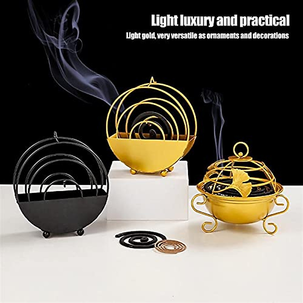 XJXJ Mosquito Coil Holder | Metal Incense Burner | Portable Insect Repellent | Home Garden Fragrance Aromatherapy | Includes Lid and Handle