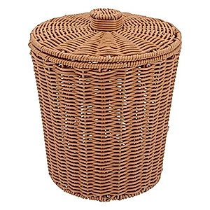DOITOOL Wicker Storage Basket with Lid Round Rattan Storage Basket for Storage, Wicker Waste Basket for Bedroom, Bathroom, Offices Or Home ( 24x24cm ）