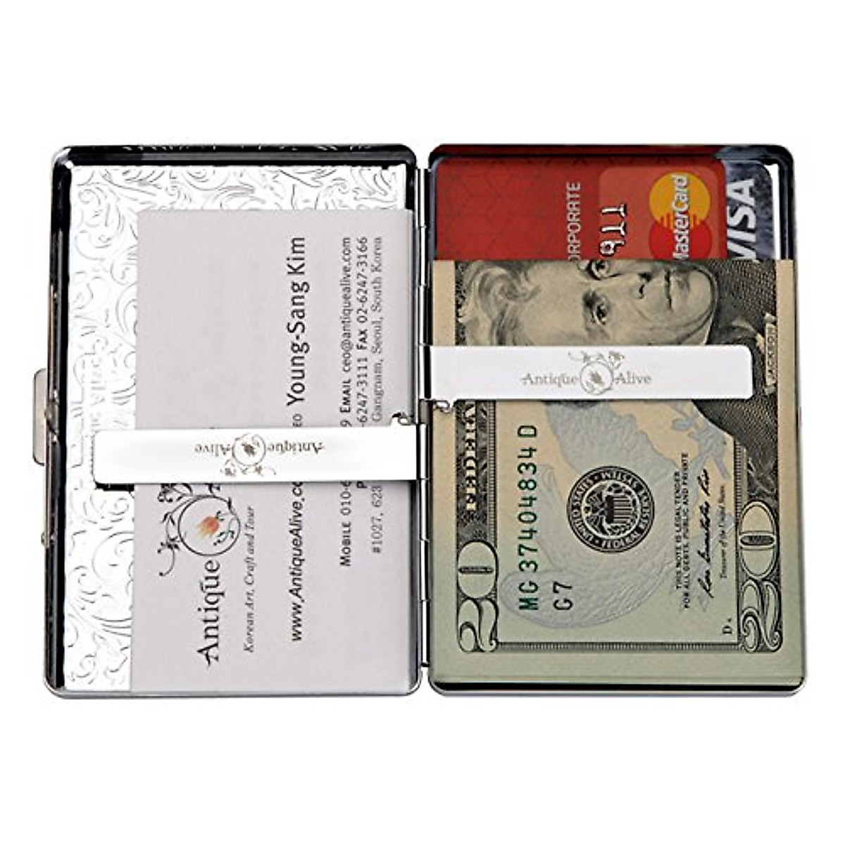 Mother of Pearl Design Extra Long 100S Super Slim King Size 16 Cigarette Engraved Metal Steel RFID Blocking Protection Credit Business Card US Bill Currency Cash Holder Case Storage Box (Butterfly)