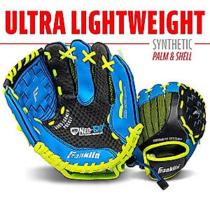 Franklin Sports Kids Baseball Glove - NeoGrip Boys + Girls Youth Tball Glove - Toddler + Youth Teeball, Baseball + Softball Mitt - Right Hand Throw - 9.5" ,Blue