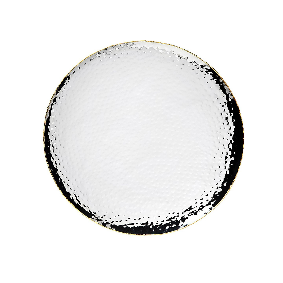 Godinger 14" Round Platter Hammered with Gold Border