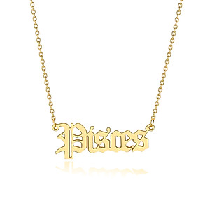 Zodiac Necklace for Women Pisces Necklace Gold Old English Letter Horoscope Birth Star Sign Necklace Birthday Gift - Pices