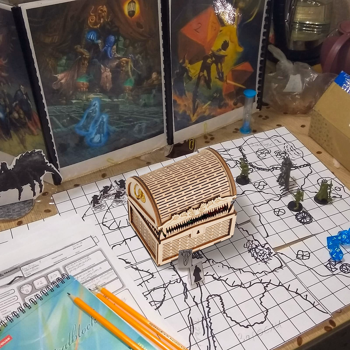 DND Mimic Chest Box Wood Laser Cut Dice Storage Case Perfect for Dungeons and Dragons, Board Game, Tabletop RPG and Gaming Accessories