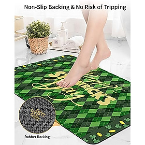 Geometry Bath Mat for Tub,Non Slip Bathroom Floor Runner Rug Quick Dry & Absorbent Diatomaceous Earth Kitchen Room Shower Sink Washable Doormat,St. Patrick's Day Checkered Clover Irish Green 18"x30"