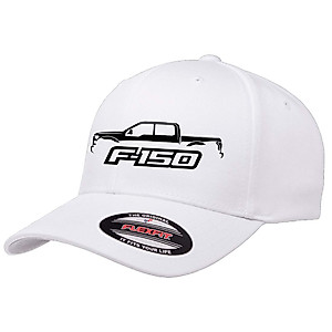 2015-20 Ford F150 Pickup Truck Outline Design Flexfit 6277 Athletic Baseball Fitted Hat Cap White L/XL