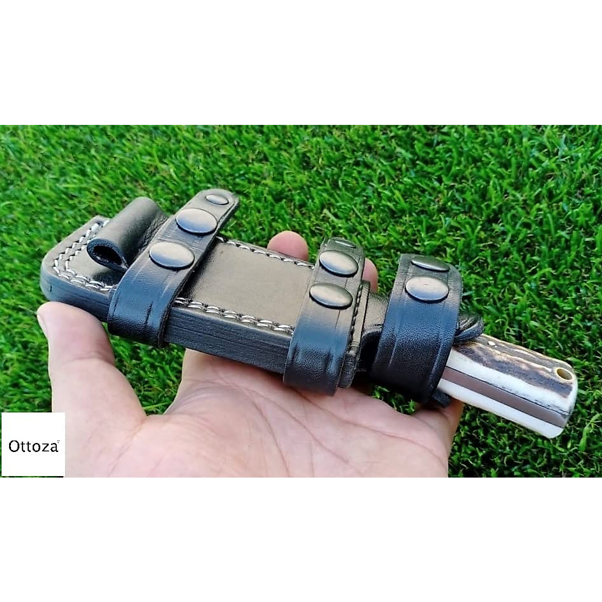 Ottoza Handmade Small Knife Sheath - Leather Knife Sheath RIGHT HAND Bushcraft Knife Sheath - Hunting Knife Sheath - Survival Knife Sheath - Horizontal Carry Black TOP GRAIN LEATHER No:171