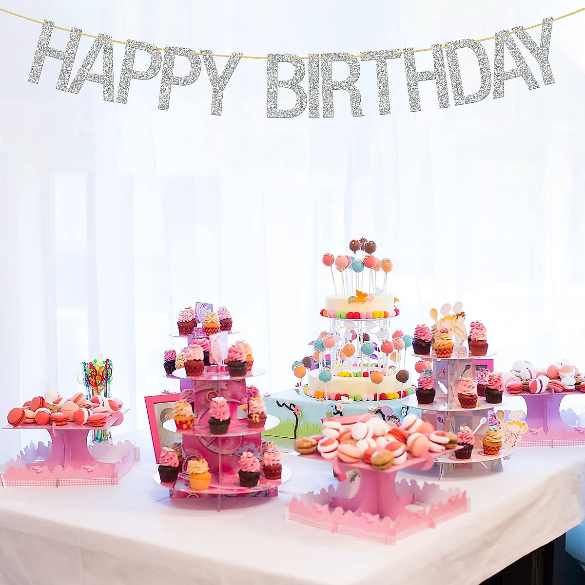 WeBenison Happy Birthday Banner Glitter Silver 1st 2nd 3rd 10th 30th 40th Birthday Party Decorations Supplies