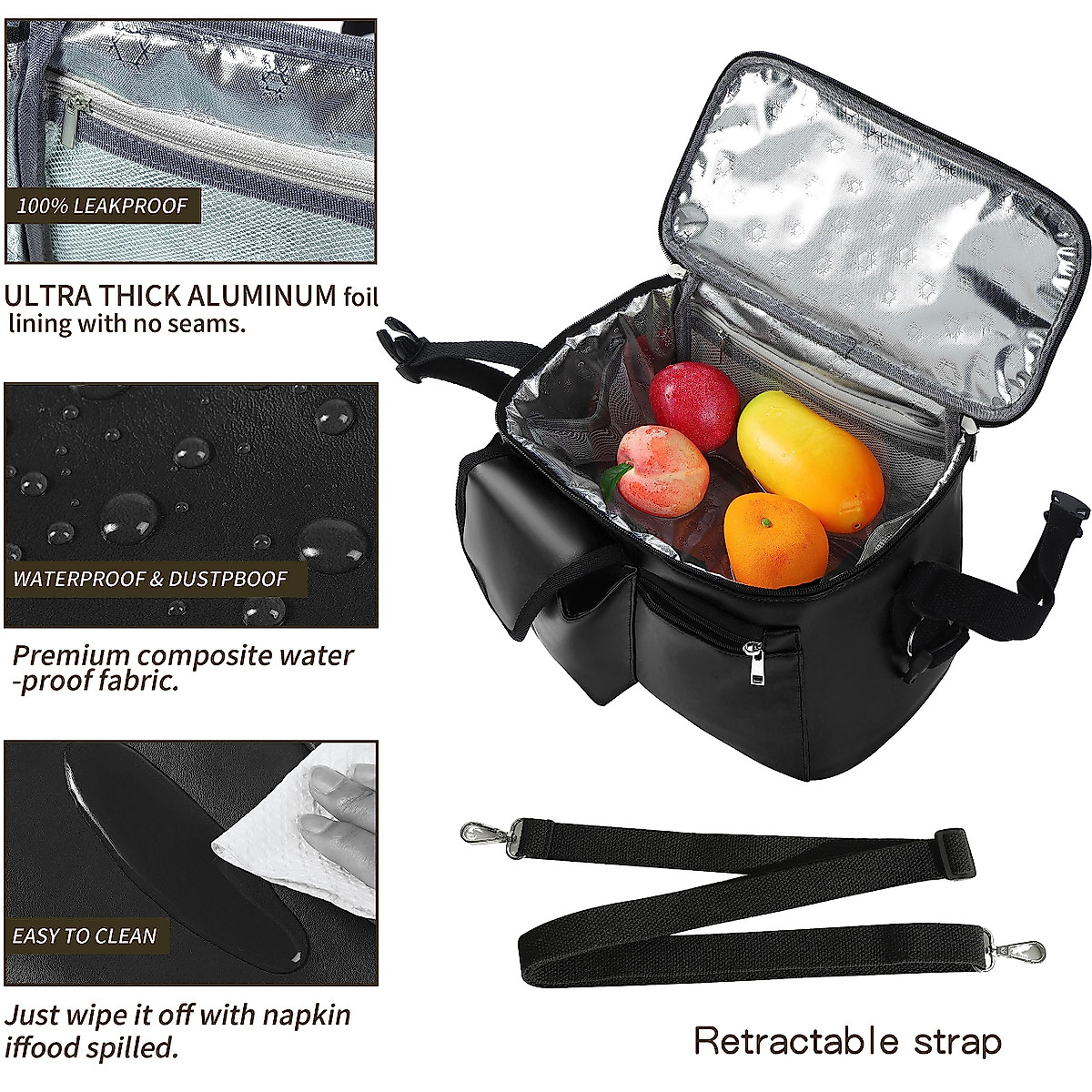 Universal Stroller Organizer with Insulated Cup Holder Detachable Phone Bag & Shoulder Strap, Fits for Stroller Like Uppababy, Baby Jogger, Britax, BOB, Umbrella and Pet Stroller (Black)