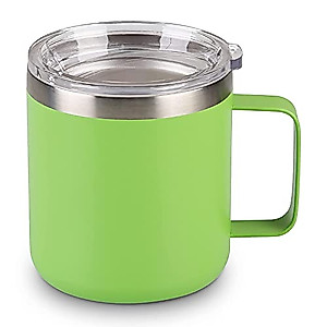 TAHOE TRAILS 12 oz Insulated Stainless Steel Coffee Mug, Vacuum Insulated Double Wall Travel Cup with Lid and Handle, Green