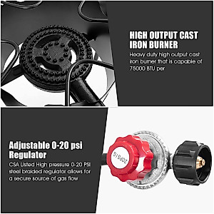 LUARANE Outdoor Stove High Pressure Double Burner Propane, Portable Gas 2 Burner Camp Stand Cooking Adjustable Detachable Legs, 20 PSI Regulator, Patio Camping Burner for Picnic, BBQ Grill (Black)