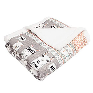 Lush Decor Llama Stripe Fuzzy Reversible Sherpa Throw Blanket, 60” x 50”, Turquoise & Pink