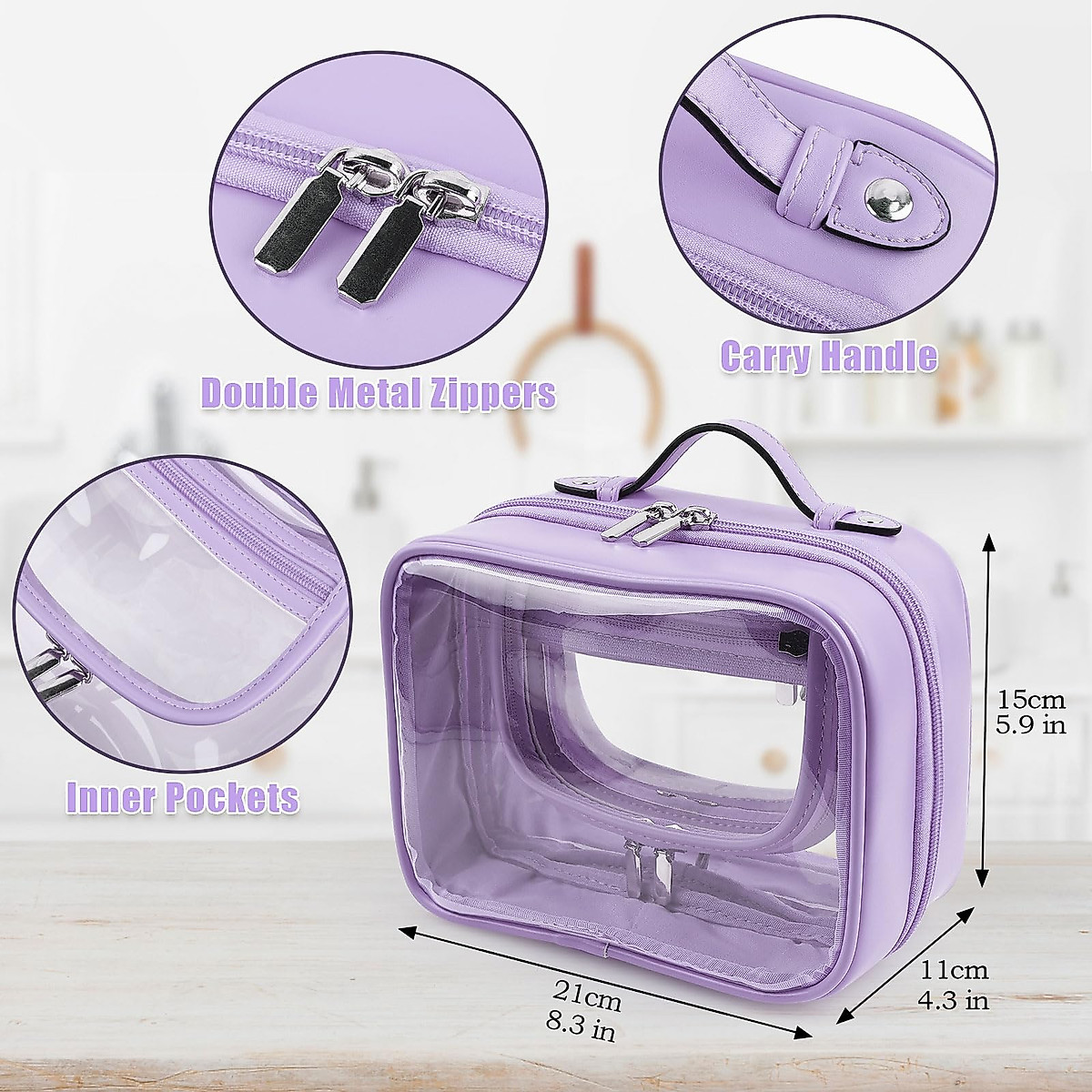 Lychii TSA Approved Toiletry Bag, Clear Travel Bag for Liquids Toiletries, Makeup Cosmetic Bag Organizer, Carry on Travel Accessories Essentials, Purple