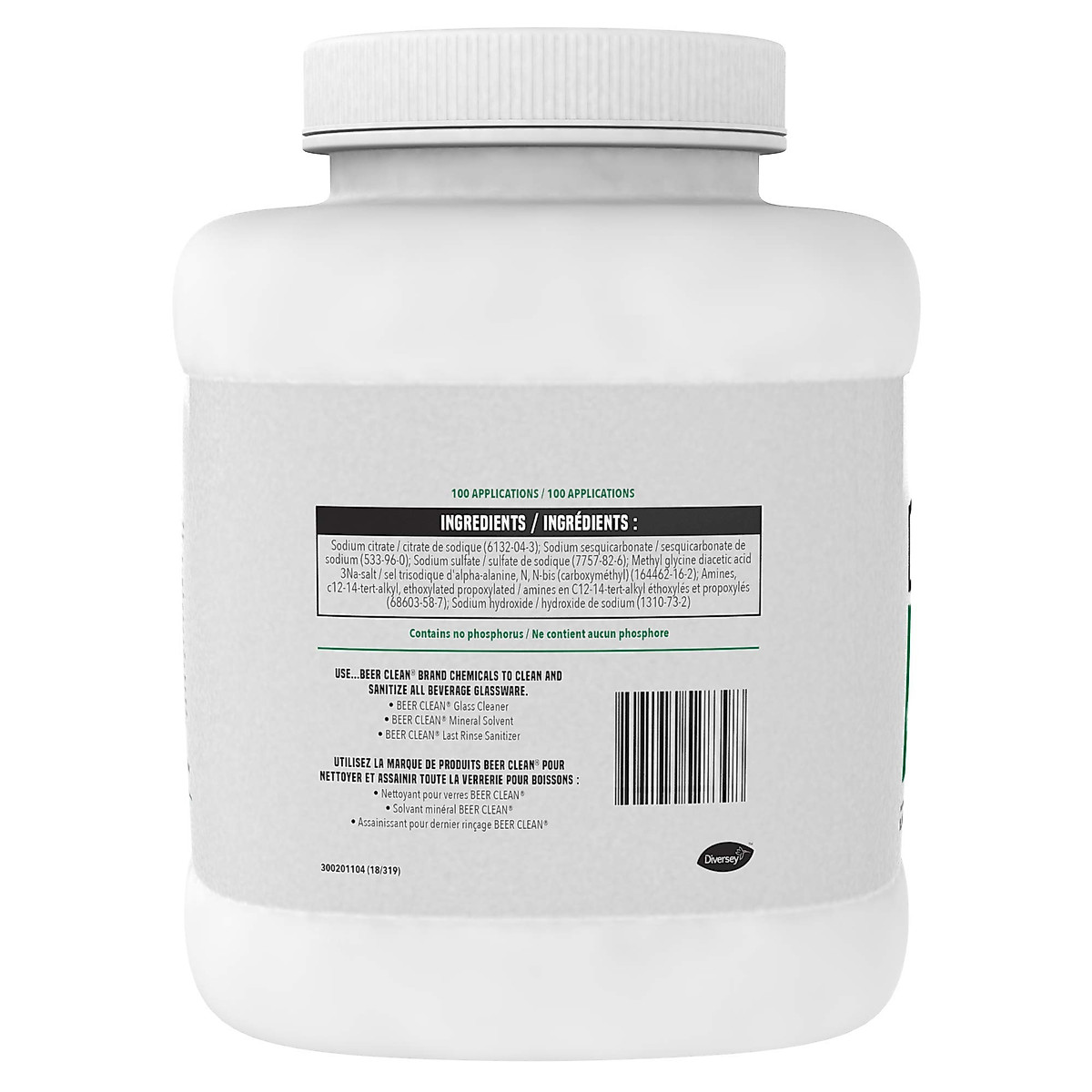 BEER CLEAN Diversey Glass Cleaner, Unscented, Powder, 4 Lb. Container