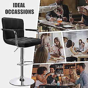 Huracan Bar Stools Set of 2 Black Bar Chairs with Arms Swivel Counter Height Stools Adjustable Bar Stool with Back Bar Chair Armrest Modern Island Chairs for Kitchen 360 Degree (Black/White, 2pcs)