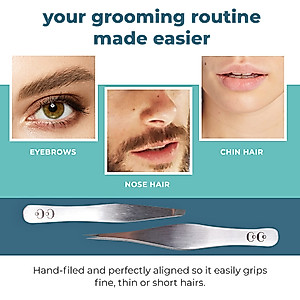 Cocos Tweezers - Surgical Grade Stainless Steel - Slant Tip for Expert Eyebrow Shaping and Facial Hair Removal - with Bonus Protective Pouch - Best Tweezer for Men and Women