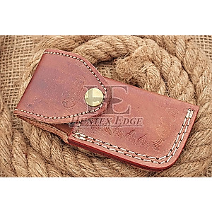 HUNTEX Handmade Hand-Forged Rain Drop Pattern Damascus Steel 4 Inch Long Pakka Wood Handle Razor Sharp Hunting Camping Trailing Pocket Knife w/Pocket Clip & Genuine Leather Pouch