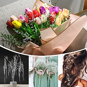 FOIMAS 50pcs Acrylic Bead Drop Stems Flower Bouquet Crystal Bud Branches Flower Twig Pick for Wedding Home Decoration Floral Decor Craft Supply