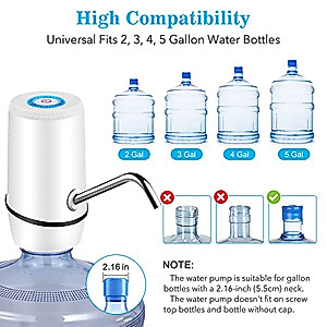 5 Gallon Water Dispenser, Electric Drinking Water Pump Automatic Portable Water Jug Pump for 5 Gallon Bottle - White