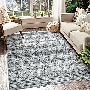 ROYHOME Area Rug 8' x 10' Machine Washable Abstract Moroccan Rug Contemporary Diamond Rug Indoor Floor Cover Geometric Carpet Rug Foldable Accent Rug for Living Room Bedroom Dining Room, Grey