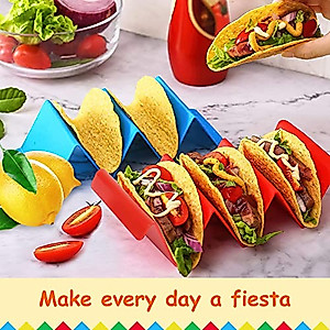 NDGDV Taco Holder Stand Set of 4, Premium Taco Rack Tray Holds Up to 3 or 2 Tacos Each, PP Health Material, Colorful Taco Holder Plate, Dishwasher & Microwave Safe