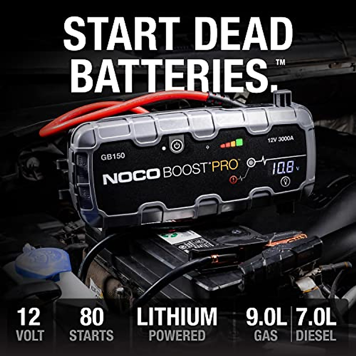 NOCO Boost Pro GB150 3000 Amp 12-Volt UltraSafe Lithium Jump Starter Box, Car Battery Booster Pack, Portable Power Bank Charger, and Jumper Cables for up to 9-Liter Gasoline and 7-Liter Diesel Engines
