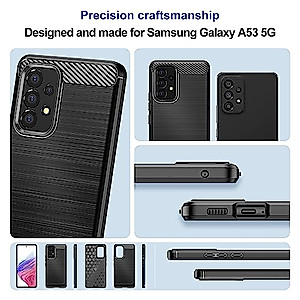 Qiinogow Case Compatible with Samsung Galaxy A53 5G, Slim Fit Phone Cover with Shock-Absorption, Carbon Fiber TPU Rubber Protective Case, Black