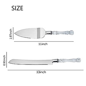 2 PCS Cake Cutting Set for Wedding, Hsxxf Stainless Steel Cake Knife and Server Set with Faux Crystal Handle for Pizza Wedding Cake Birthdays Anniversaries Parties