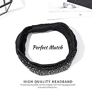 CAKURE Crystal Headband Rhinestone Black Head Wraps Wide Knotted Head Band Turban Party Night Club Hairbands Glittery Hair Accessories for Women and Girls (Set 1) (Type A)