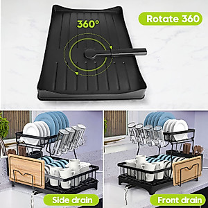 vikiciy Dish Rack Dish Drying Rack Dish Racks for Kitchen Counter, Drying Rack for Kitchen Counter 2 Tier Dish Rack with Auto-draining Tray for Kitchen with Utensil Holder, Cutting Board Holder