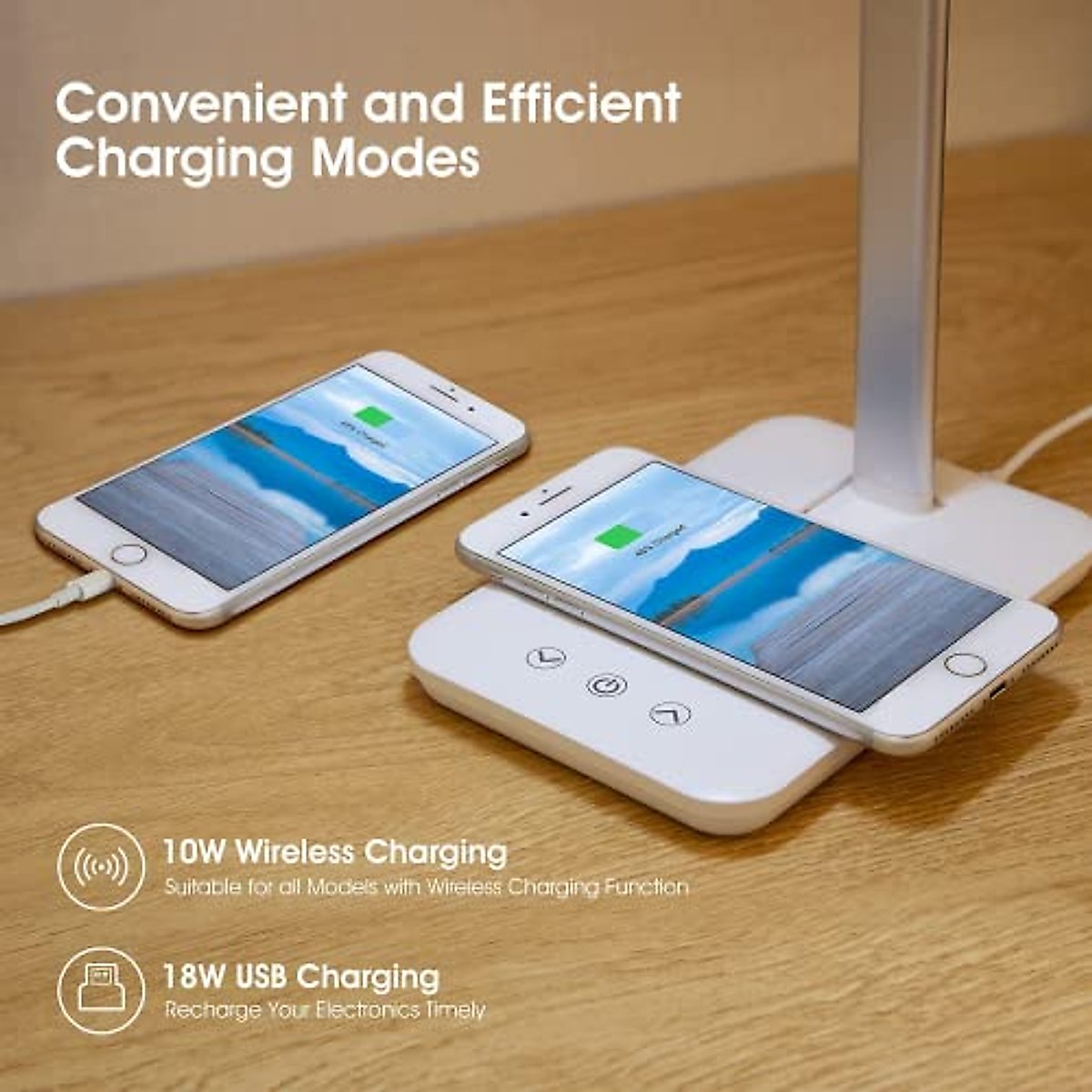 SUNNEST LED Desk Lamp, Adjustable Desk Light with Wireless Charger, USB Charging Port, 3 Color Modes Desk Light for Home Offic, Touch Control Infinitely Dim and Brighten