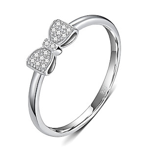 BORUO 925 Sterling Silver Ring, Classic Bow Forever Love Knot Promise Rings Cubic Zirconia CZ Wedding Band Size 5