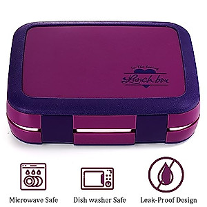 Mezchi Bento Lunch Box for Kids, 4 Compartments Lunch Container, Leakproof Meal Prep Container, Loncheras Para Niñas for Kids, 41.5 OZ, Microwave and Dishwasher Safe, Purple