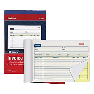 Adams Invoice Book 3 Pack, 2 Part Carbonless Invoices, Horizontal Sales Slip, 5-9/16 x 8-7/16 Inches, 50 Sets per Book (DC5840-3)